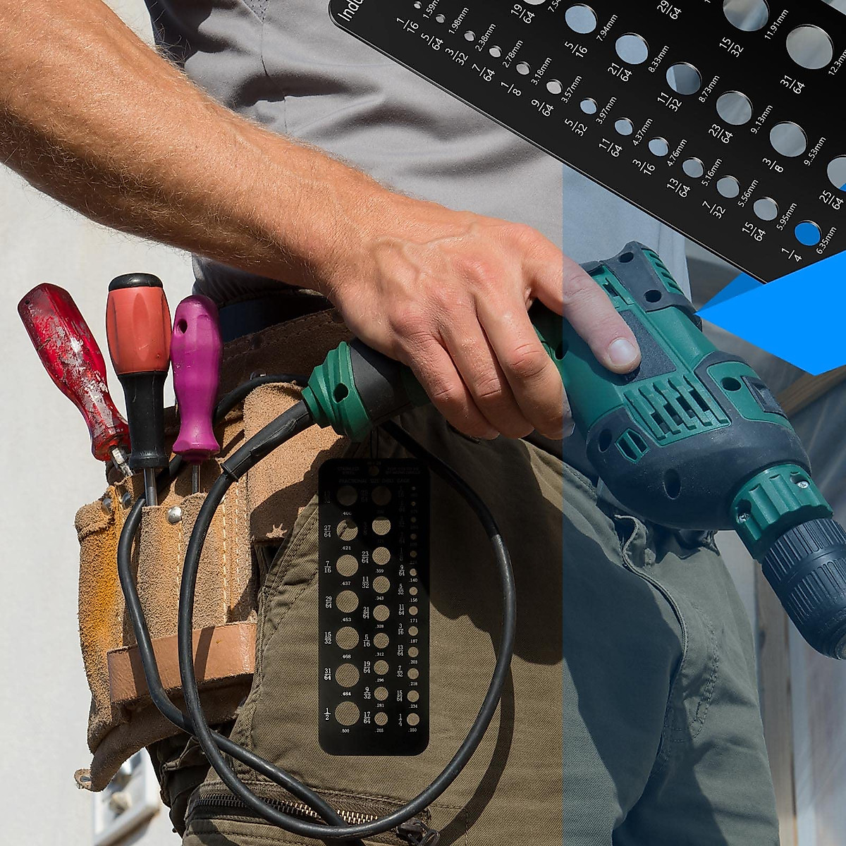 2 Pieces 24 Fractional Drill Bit Size Gauge Drill Bit Gauge Stainless Steel Drill Gauge 29 Holes Metal Drill Size Gauge Tool for 1/16 Inch to 1/2 Inch Size Bits Measurement (Black)