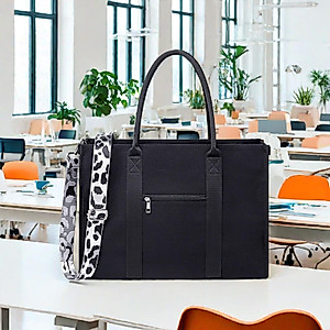 Laptop Tote Bag for Women Work Shoulder Bags 15.6 inch Canvas Laptop Computer Purse Messenger Teacher Handbag Business Office Briefcase(Leopard print)