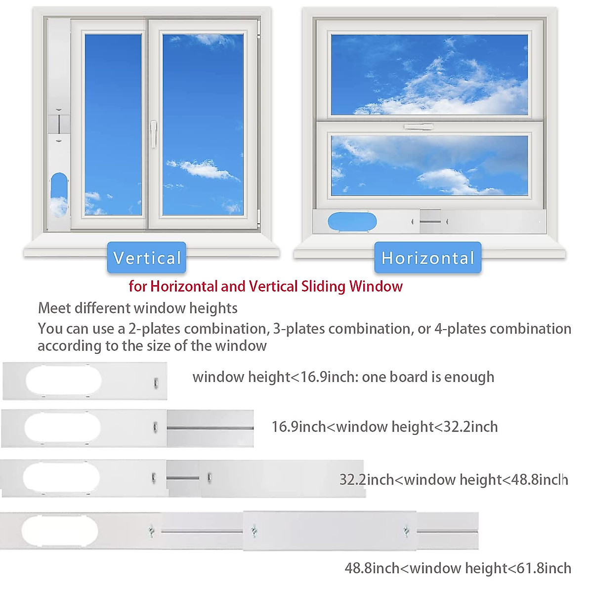 Portable AC Window Kit with 5.9” Exhaust Hose for Sliding Window, Adjustable Air Conditioner Window Vent Kit for Ducting AC Seal Panel for Horizontal&Vertical Window