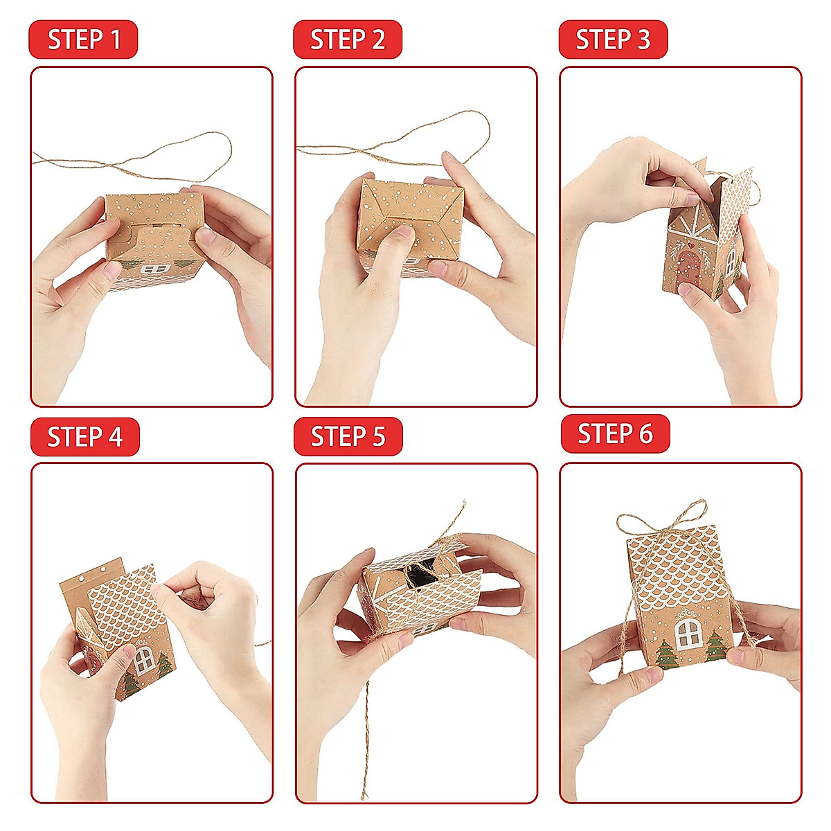 ANCIENTPWR 20 PCS Small Christmas Gingerbread Treat Boxes, Mini Candy Goodies Boxes Kraft Paper Gift Bags for Kids Party Favors Gifts Wrapping