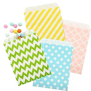 Kesoto 100 Pack Pastel Cookie Candy Buffet Bags, 5x7 Small Paper Bags for Easter Birthday Holiday Party Favor Supplies, Green Yellow Blue Pink