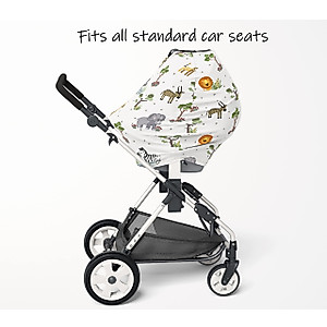 Stretchy Multi Use Cover Safari Animals Car Seat Canopy Nursing Breastfeeding Cover Up Shopping Grocery Cart High Chair Covering Baby Girl or Boy Nursery Decor African Jungle Zebra Lion Giraffe