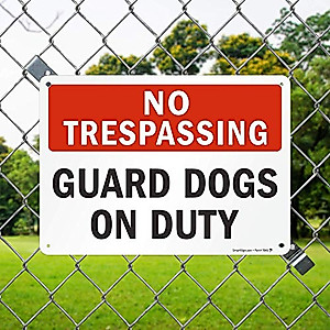 SmartSign - S-2432-Pl-14 No Trespassing - Guard Dogs On Duty Sign By | 10" x 14" Plastic Black/Red on White