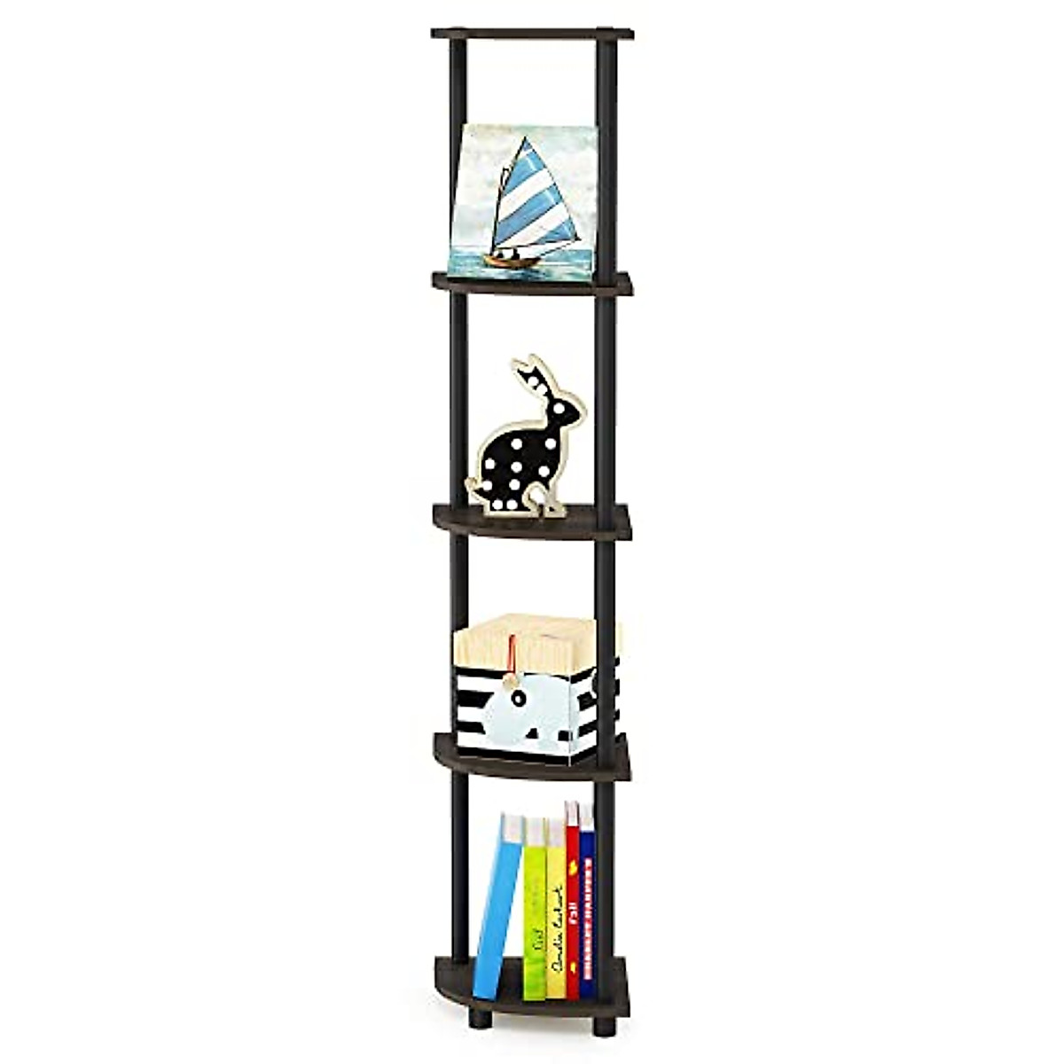 Furinno Turn-N-Tube 5 Tier Corner Display Rack Multipurpose Shelving Unit, 1-Pack, Dark Brown Grain/Black