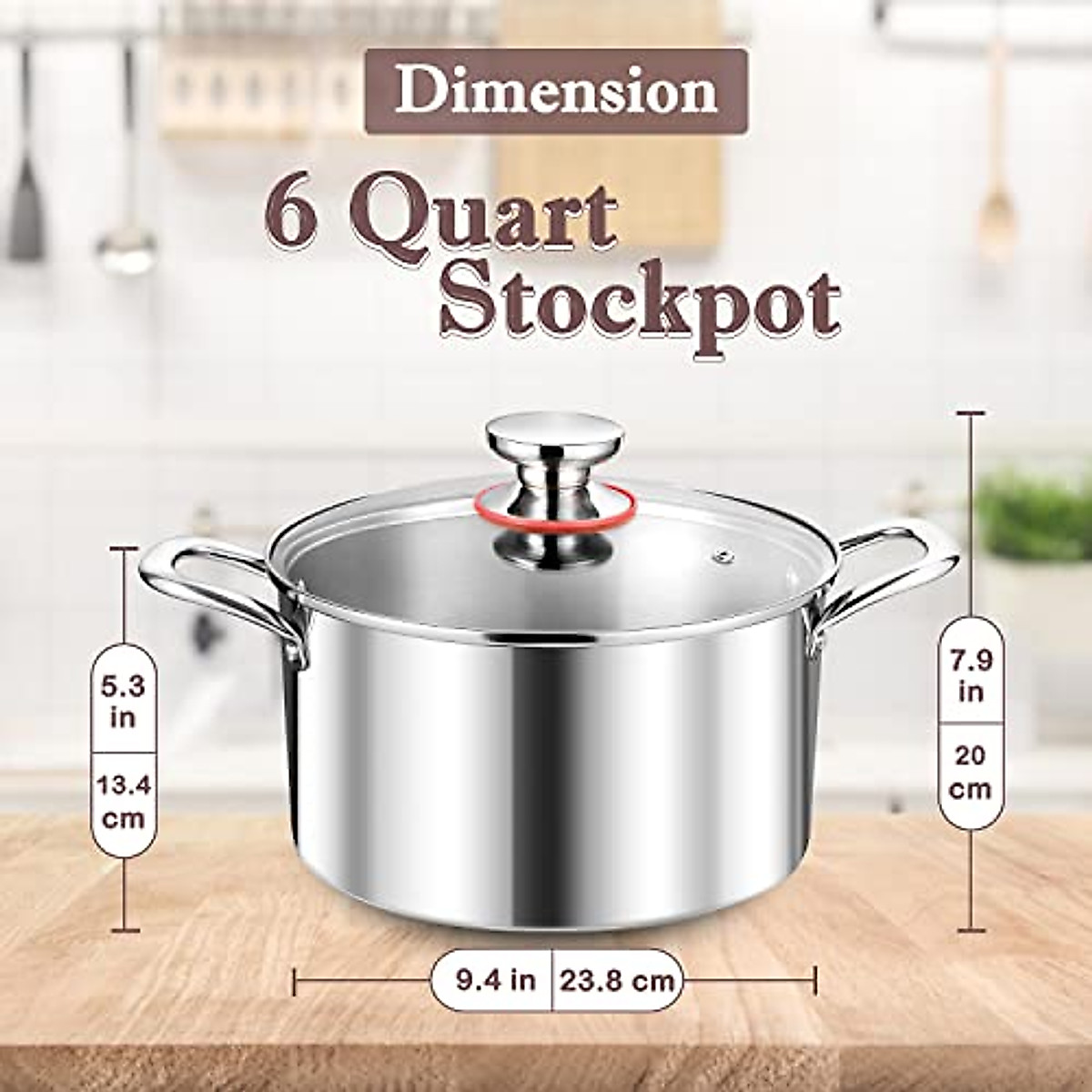 Herogo 6 Quart Stock Pot, 18/10 Stainless Steel Pasta Pot with Lid, 6 QT Cooking Pot with Handles, Tri-Ply Stockpot for Induction Gas Electric Stove, Dishwasher Safe