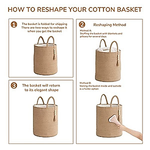 CherryNow Tall Woven Laundry Basket, Decorative Blanket Basket for Living Room, Round Wicker Basket for Towels, Clothes, Farmhouse Jute Basket for Home Decor, 15 x 17.7 inches