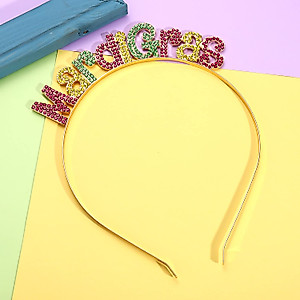 NVENF Mardi Gras Headband Rhinestone Fleur De Lis Hairband Carnival Letter Mask Hair Hoop Costume Party Hair Accessory (Style4)