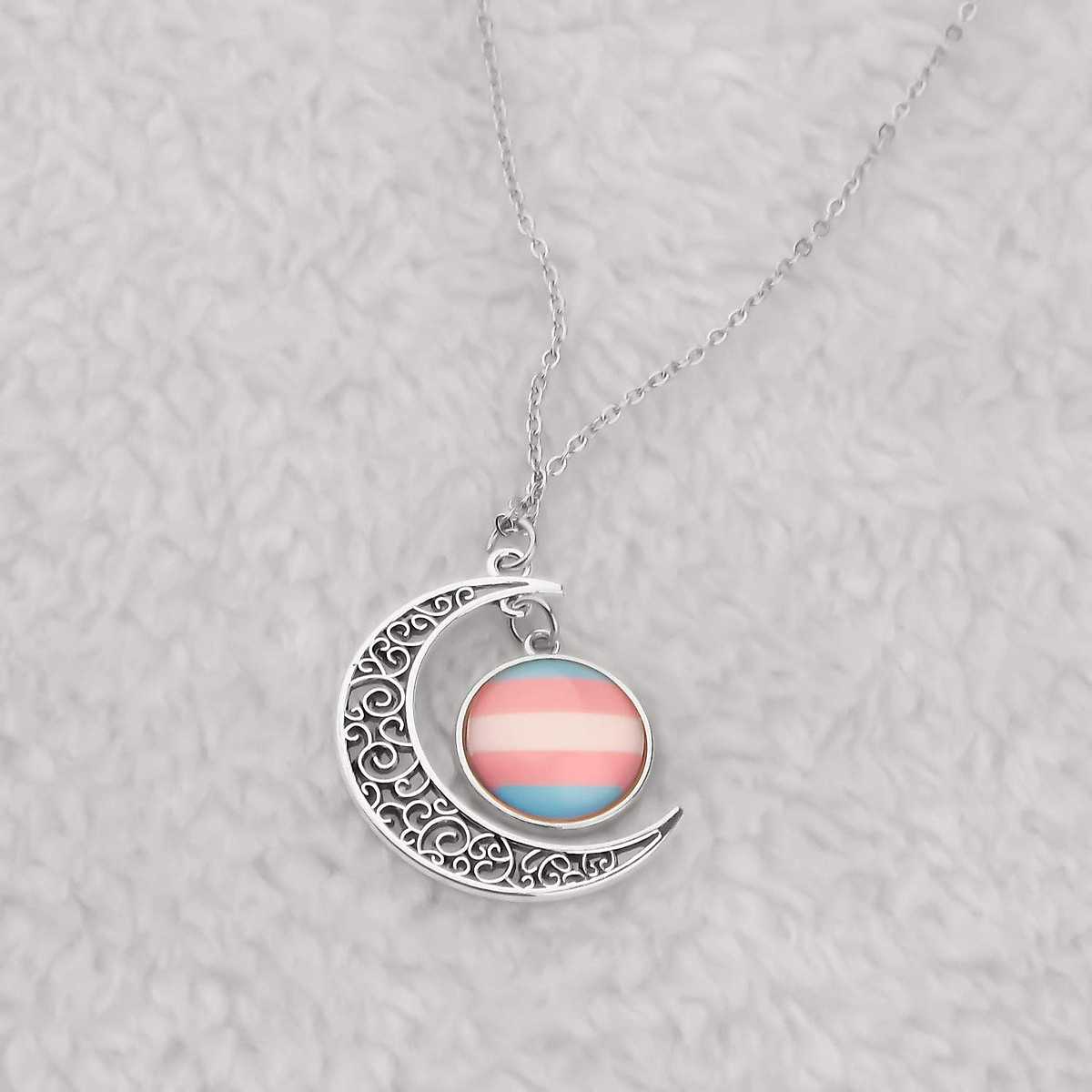 UJIMS Gay & Lesbian Pride Gifts LGBTQ Crescent Moon Charm Pendant Necklace Rainbow Pride Jewelry for Transgender Pansexual Asexual (Transgender Necklace)