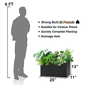 Wallowa Metallic Heavy Rectangle Planter Box for Outdoor/Indoor 25Lx11Wx13H Inches 22Pounds Black