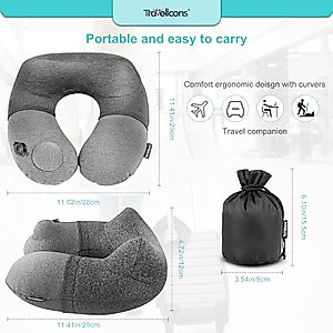 Travelicons Inflatable Travel Pillow,Neck Pillow for Traveling,Airplane Travel Pillw Improved Support Design for Car Sleeping