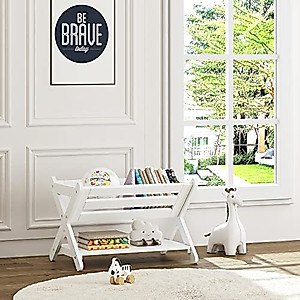 UTEX Kids' Book Caddy with Shelf, Kids Bookcase Storage with Shelf, Kids Book Storage Organizer for Toddlers, Kids, White (White)