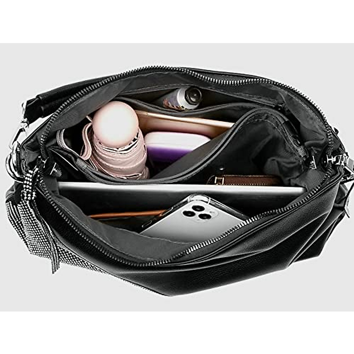 Women Shiny Rhinestone PU Leather Totes Hobo Bag Vintage Fashion Large Shoulder Bags Satchel Crossbody Bag