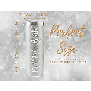 Onebttl Mother of The Bride Gifts, 20oz Stainless Steel Skinny Tumbler with Lid and Straw On Wedding Party for Brides Mom from Brides, Daughters (Gliter Silver)