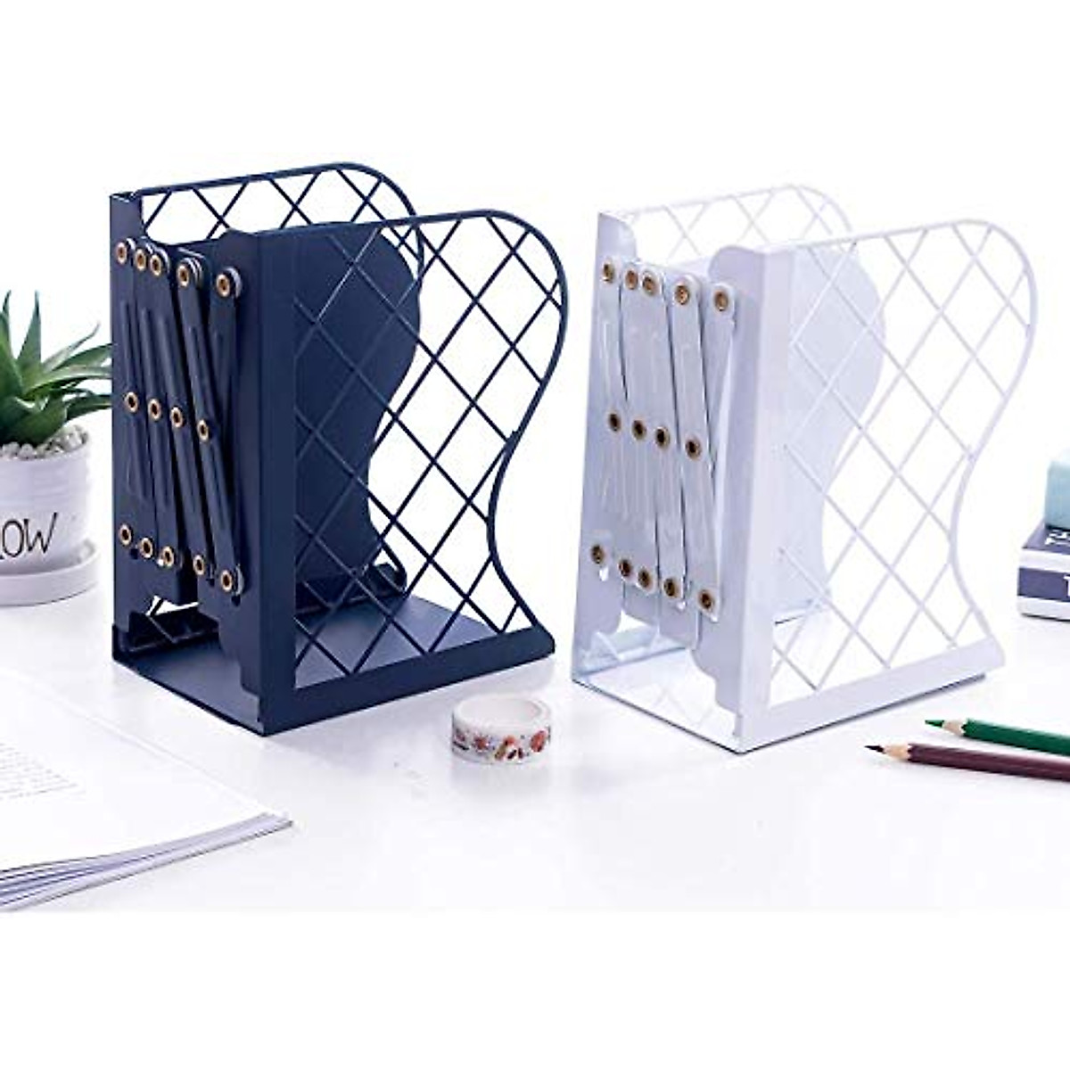 DengHU Bookeds,Adjustable Bookends Table Desktop Desk Expandable Adjustable Bookcase Bookend for Heavy Books Holder for Desk Book Stand Heavy Duty Bookend (White)
