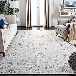Safavieh Micro-Loop Collection 8' x 10' Light Blue/Ivory MLP506M Handmade Country Cottage Premium Wool Area Rug