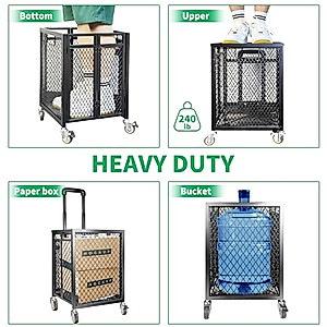 Foldable Utility Cart with Wheels, Rolling Storage Collapsible Shopping Carts Heavy Duty Grocery Cart on Wheels, Rolling Crate with Wheels for Teachers, Home, Shopping, Moving, Office Use