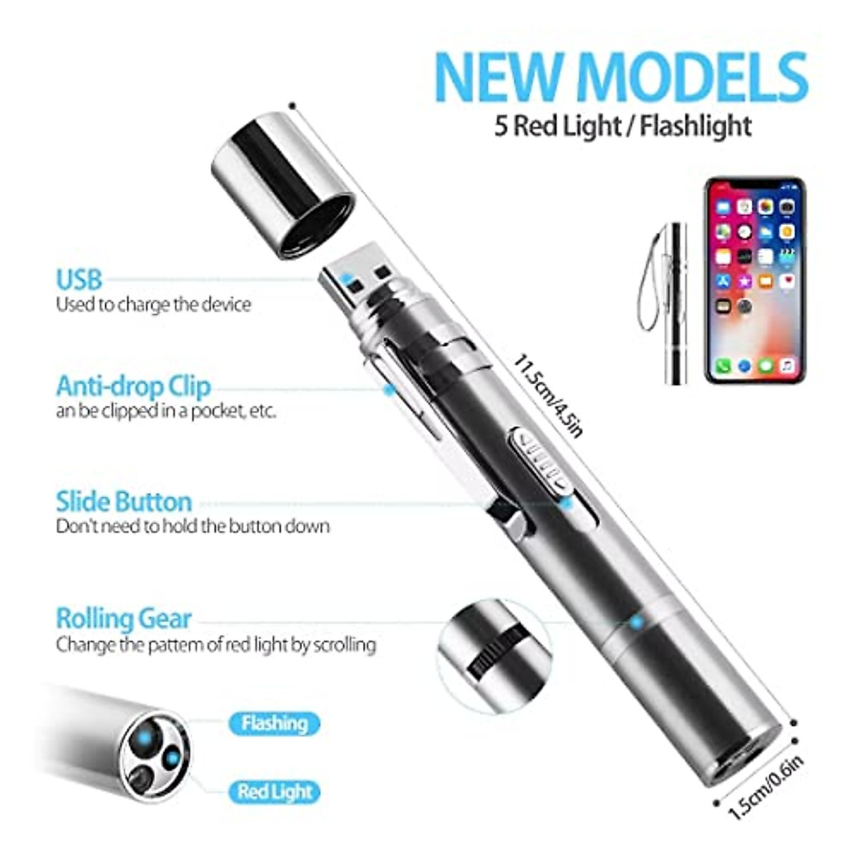 Cat Laser Toy, Interactive Toy with Red Dot LED Light Pointer, Long Range 3 Modes Lazer Projection Playpen for Kitten Interaction, Suitable for Cat Outdoor Pet Chasers Teasing Training Exercises