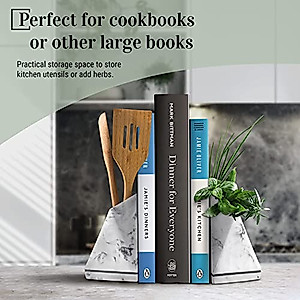 BDECOR Marble Style Bookends Decorative, Unique Decorative Bookends for Heavy Books, Book Ends Perfect for Shelves, Kitchen Cookbooks Storage