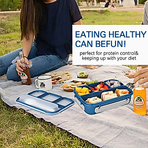 Ylebs Bento Box 1300ML Bento Lunch Boxes For Adults,4 Compartment Lunch Containers With Spoon & Fork,Microwave & Dishwasher & Freezer Safe,BPA Free (Blue)