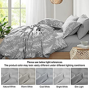 PHF Soft Printed Comforter Sets Queen-7 PCS Bed in A Bag Comforter & Sheet Set-Flowers Botanical Cozy Bedding Set Include Comforter, Pillow Shams, Flat Sheet, Fitted Sheet and Pillowcase, Grey