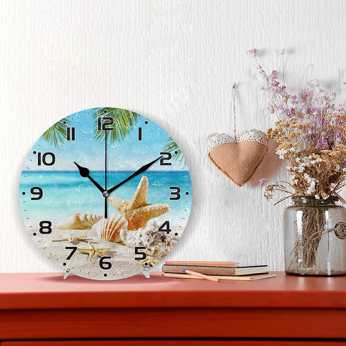 JUMBEAR Tropical Seashells Starfish Beach Wall Clock Non Ticking Silent Art Clock for Living Room Bedroom Office School Home Decor