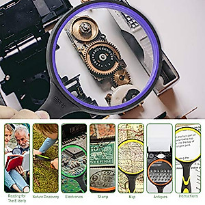 MODOWEY 4Pcs Magnifying Glass, 10X Magnifying Glass Handheld for Kids Seniors, 75mm Magnify Glasses Lens Non-Slip Soft Handle Page Magnifier for Reading, Explorin, Crafts, Plant, Science