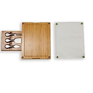 NCAA Tennessee Volunteers Concerto Glass Top Cheese Board and Knife Set - Charcuterie Board Set - Glass Top Cutting Board