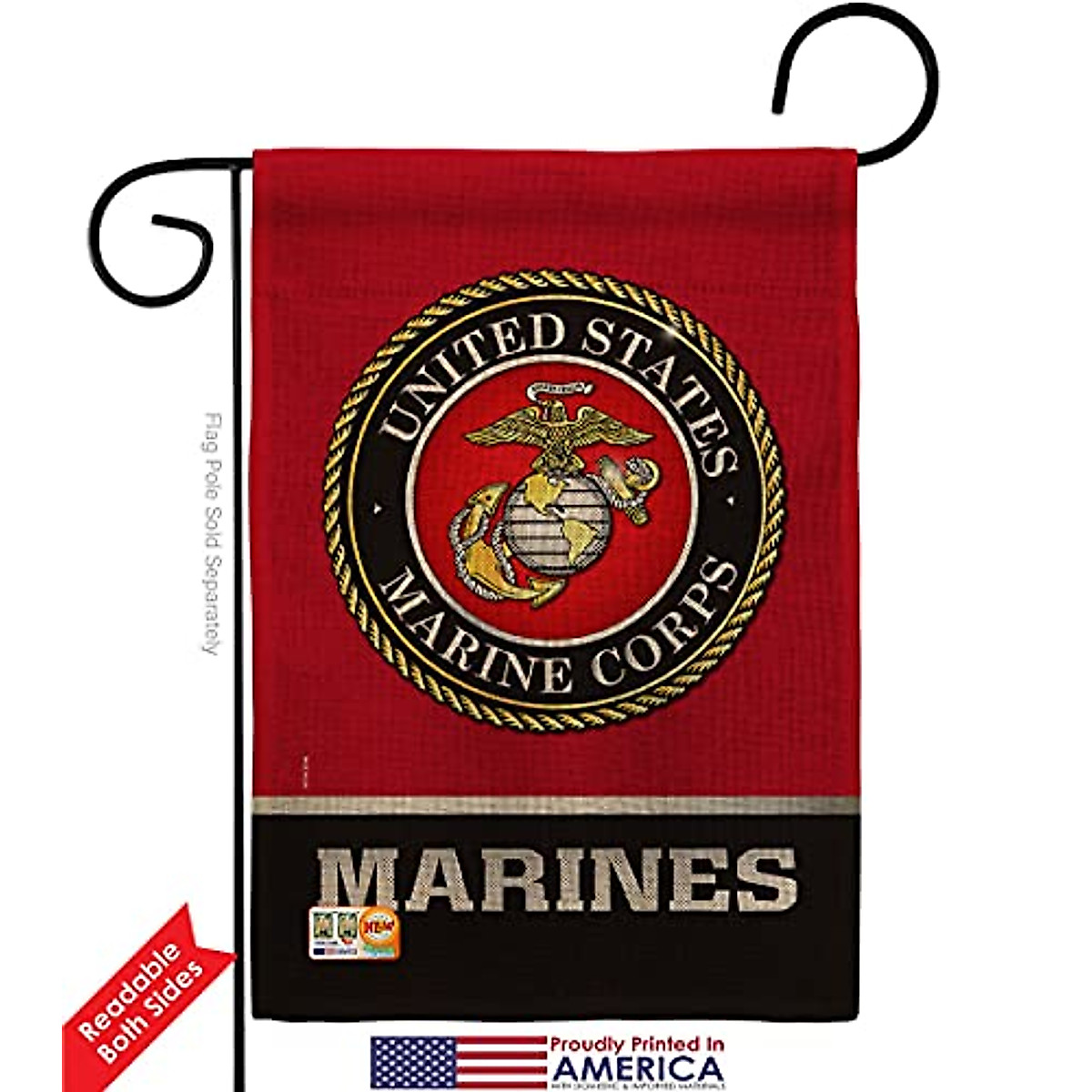 US MILITARY United State Burlap Garden Flag Pack Armed Forces Marine Corps USMC Semper Fi American Military Veteran Retire Official Applique House Banner Small Yard Gift Double-Sided, Made in USA