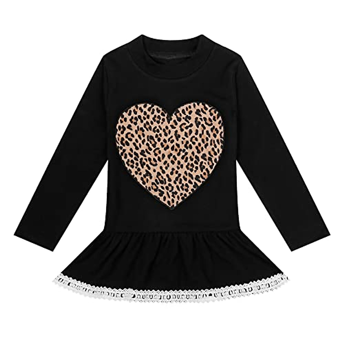 RETSUGO Toddler Baby Girls Leopard Heart Fall Winter Clothes Set Kids Valentine's Day School Girl Outfit Cute Pullover Shirt and Pants Set (6659-6T)