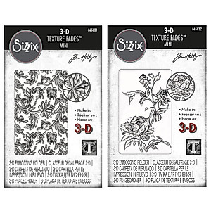Tim Holtz Sizzix 3-D Texture Fades Mini Roses and Mini Botanical, Bundle of 2 Embossing Folders (665631 665632)