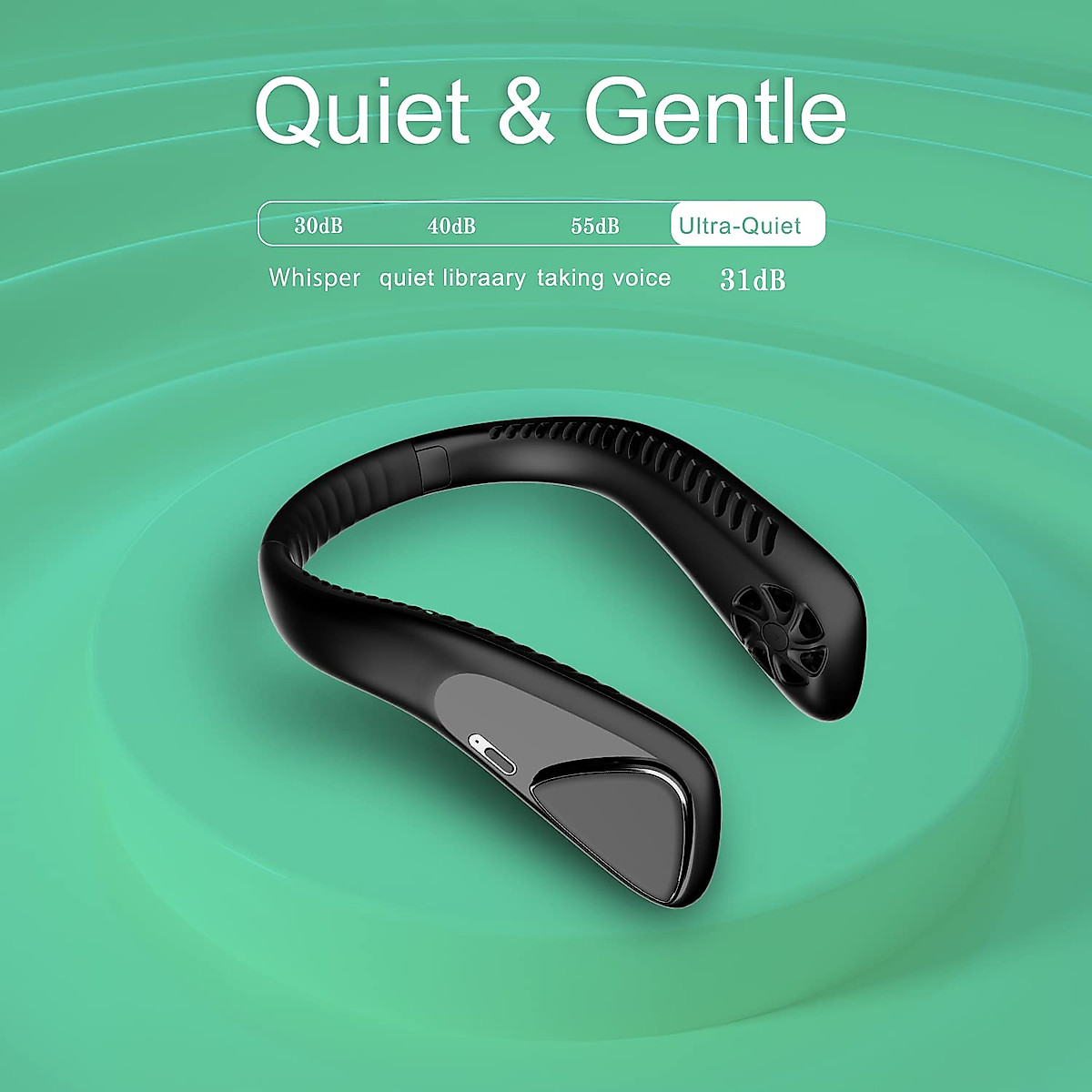 Neck Fan, 5000mAh Foldable Bladeless Neck Fans Portable Rechargeable, 3 Speeds Adjustment 360° Cooling Airflow, Hands Free Wearable Personal Fan, USB Powered, Portable Fan for Travel Outdoor-Black