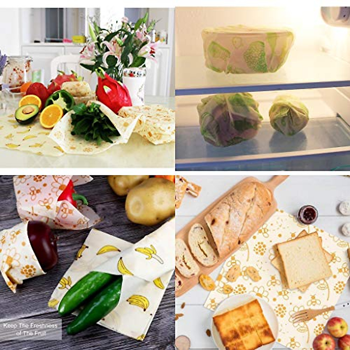 VOVOLO (Strawberry Print 3 Pack S/M/LReusable Beeswax Food Wraps Eco Friendly Wrappers Sustainable Plastic Free Food Storage Washable Bowl Covers Sandwich Wrappers