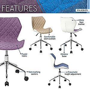 Techni Mobili Modern Height Adjustable Office Task Chair, Purple