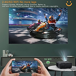 YABER 5G WiFi Bluetooth Projector, 15000LM 460 ANSI Native 1080P Projector 4K Support, Outdoor Movie Projector with Screen, Max 500" 4P/4D Keystone 50% Zoom Full Sealed Optical 4K Projector (Black)