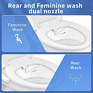 Jecatiy Round Non-Electric Bidet Toilet Seat, Ambient Water Temperature,Fits Round Toilets, Rear and Feminine Wash, Adjustment Water Pressure, Dual Nozzles Self-Cleaning - Easy Installation