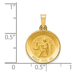 14k Yellow Gold Catholic Patron Saint Luke Medal Brushed Matte Finish Pendant Charm - 17mm x 15mm