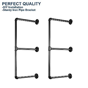 2 Tier Industrial Shelves Brackets, Wall Mount Iron Pipe Shelves, Pipe Floating Shelves for DIY Open Bookshelf Office Kitchen Home Bar (Plank Not Included) (2-Tier)