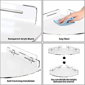 GEERFAY Acrylic Corner Shower Caddy Shelf 2 Pack with Adhesive, Wall Mount No Drilling Traceless Adhesive Bathroom Storage Organizer