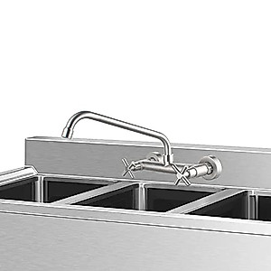 UMANYI Commercial Kitchen Faucets 8 inch Center Wall Mount Stainless Steel Brushed Nickel 2 Handle Utility Laundry Sink Faucet Bar Pre Faucet with 11" spout SSKF09-2LCW