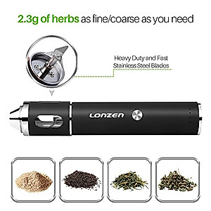 Rechargeable Electric Dry Herb Grinder - LONZEN 2018 Best Design. Crush the Toughest Spice with Heavy Duty Stainless Steel Blades. Clear Glass Dispenser Window. 2 - Year Warranty.