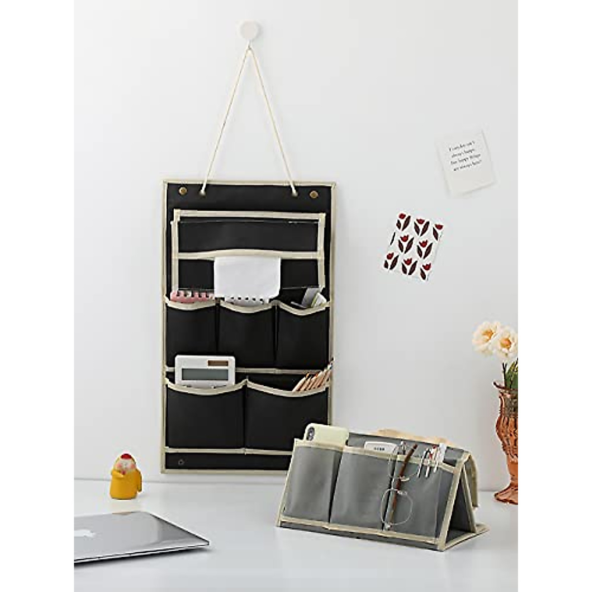 DRON TOOON Fabric Wall Hanging Storage Caddy Bag Pouch Organizer with Adhesive Hooks for Bedroom Bathroom Kitchen Office or Car, Yellow