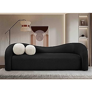 Meridian Furniture 186Black-S Kali Collection Modern | Contemporary Sofa with Soft Black Faux Shearling Teddy Fabric, Curved Back, 86" W x 33" D x 27" H, Black