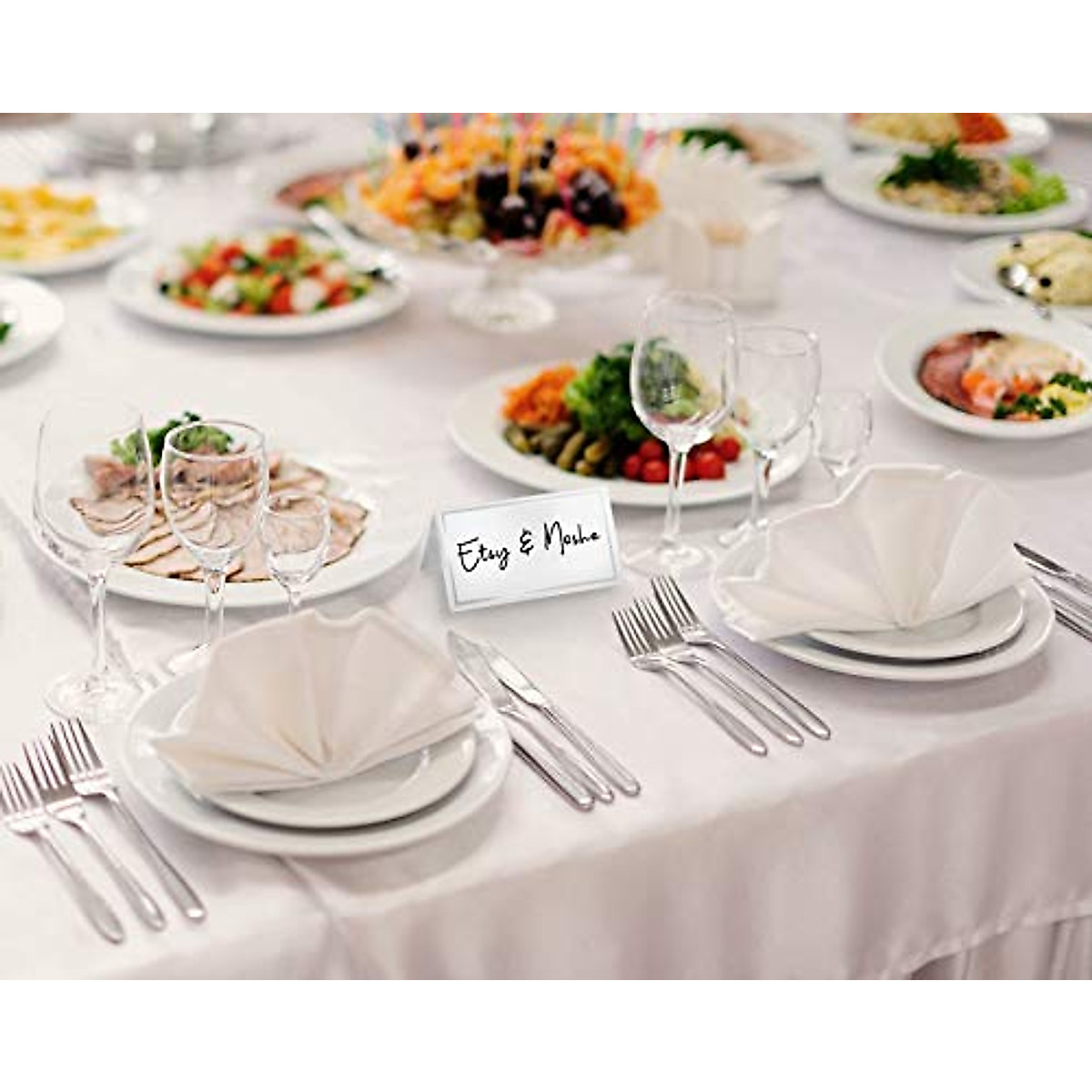Alpine Industries Tent Place Cards 2” x 3.5”, Place Cards for Weddings, Events, & Special Occasions High-Grade Elegant Design - (White - Silver Border)