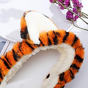 Hofar Tiger Face Wash Headband Hairband with Tiger Ears Coral Fleece Cartoon Cute Creative Hair Accessories