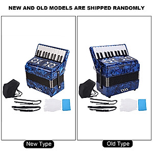 Accordion, 22 Keys 8 Bass Exquisite Celluloid Piano Accordion with Adjustable Straps, International Standard Professional Tuning Musical Instrument for Beginners Adults Stage Performance(Navy blue)