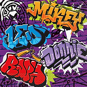 TMNT Teenage Mutant Ninja Turtles Birthday Party Supplies Bundle includes 16 Plates, 16 Napkins, 1 Table Cover, 16 Loot Bags, 16 Paper Masks, 8 Sticker Sheets, 1 Dinosaur Sticker Sheet