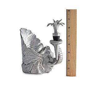 Arthur Court Aluminum Metal Elephant Wine Coaster and Stopper Set Sand casted Artisan Metal 4.5 inch Diameter Coaster 7 inch Tall