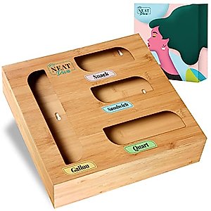 Neat Diva Ziplock Bag Organizer, Plastic Bag Organizer, Food Storage Bag Organizer, Zip Lock Bag Organizer, Bamboo Ziplock Bag Organizer for Drawer, Baggie Organizer for Drawer