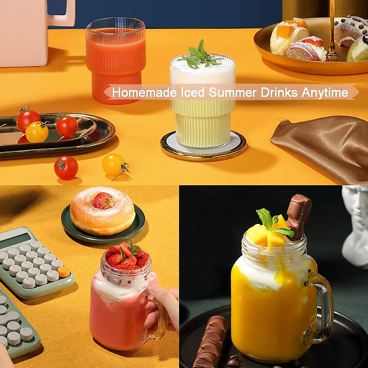 Portable blender USB rechargeable for Shakes and Smoothies, Puree, Crush Ice，powerful cutting force of six blades, Stainless Steel Ice Sabre-Blades,for sports, travel and outdoor