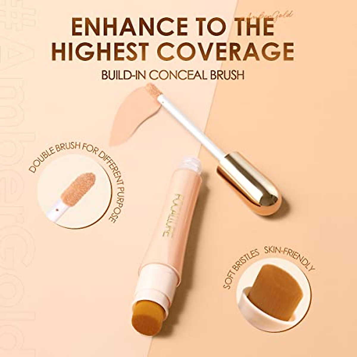 FOCALLURE High Coverage Matte Liquid Concealer,Non-Creasing & Lightweight Face Contour Concealer,Long Lasting Waterproof Concealer Makeup to Cover All the Blemishes With Built-in Brush,#03-Peach corrector